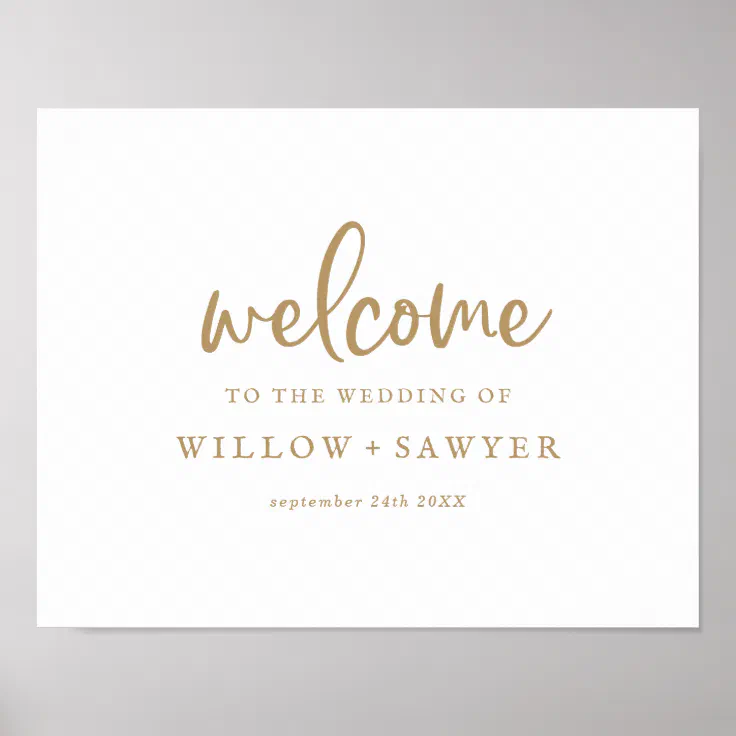 Rustic Gold Script Wedding Welcome Poster | Zazzle