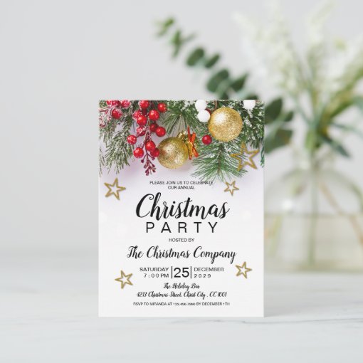 Rustic Gold Stars Christmas Invitation Postcard | Zazzle