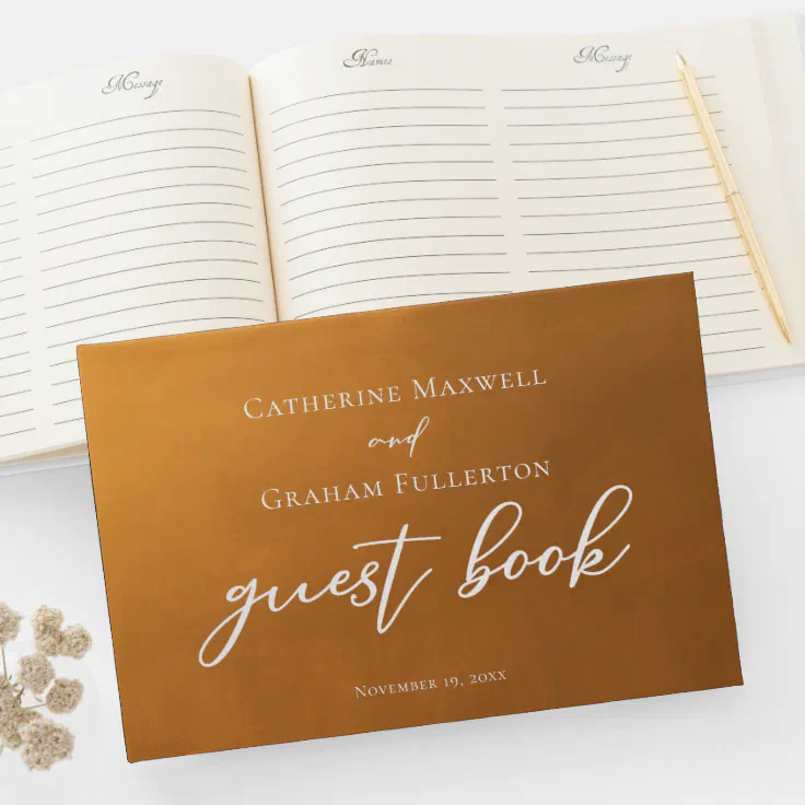 Rustic Gold Typography Earth Tone Fall Wedding Guest Book | Zazzle