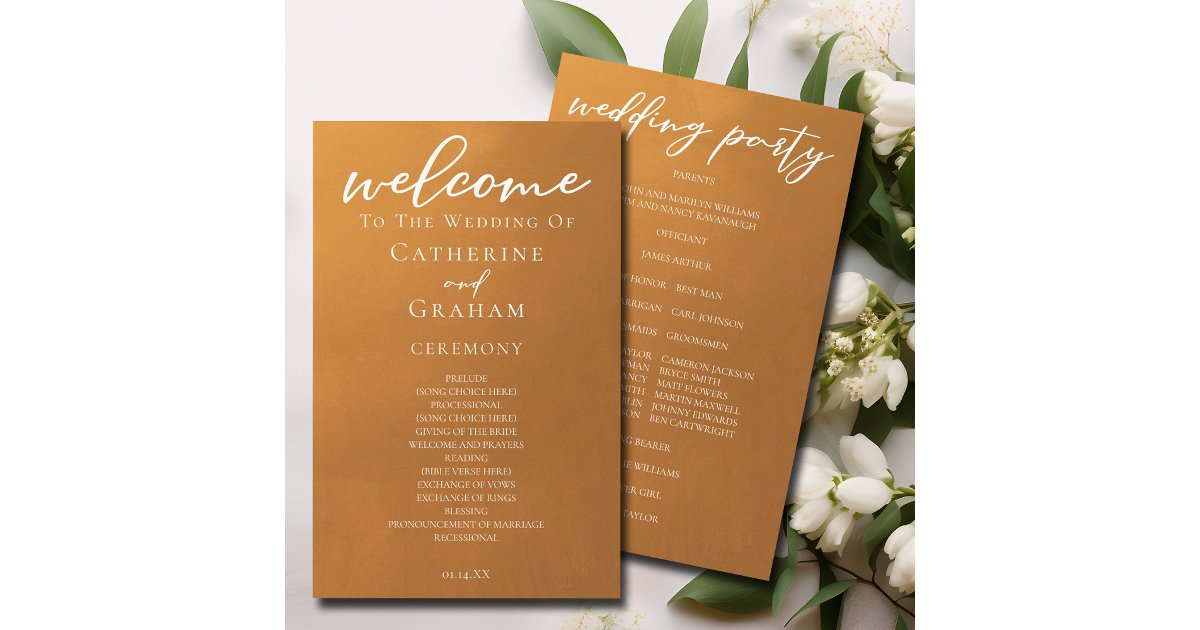 Rustic Gold Typography Simple Fall Wedding Program | Zazzle
