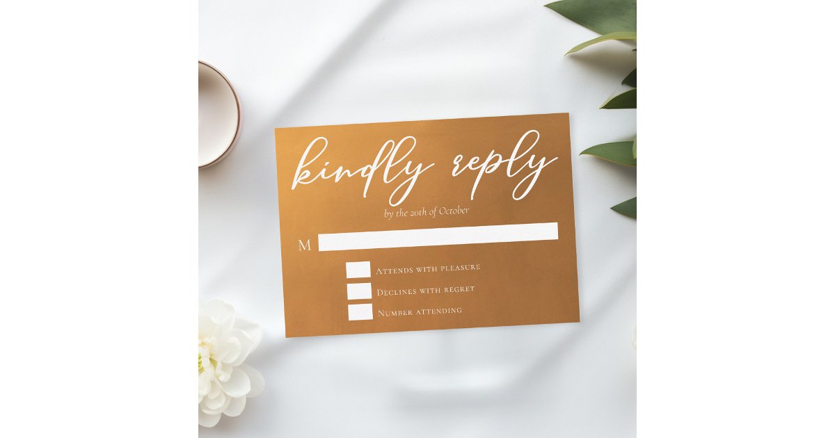 Rustic Gold Wedding Kindly Reply RSVP Card | Zazzle