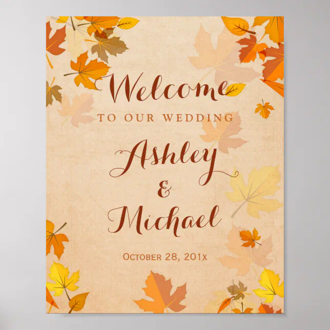 Rustic Golden Maple Leaves Fall Wedding Sign | Zazzle
