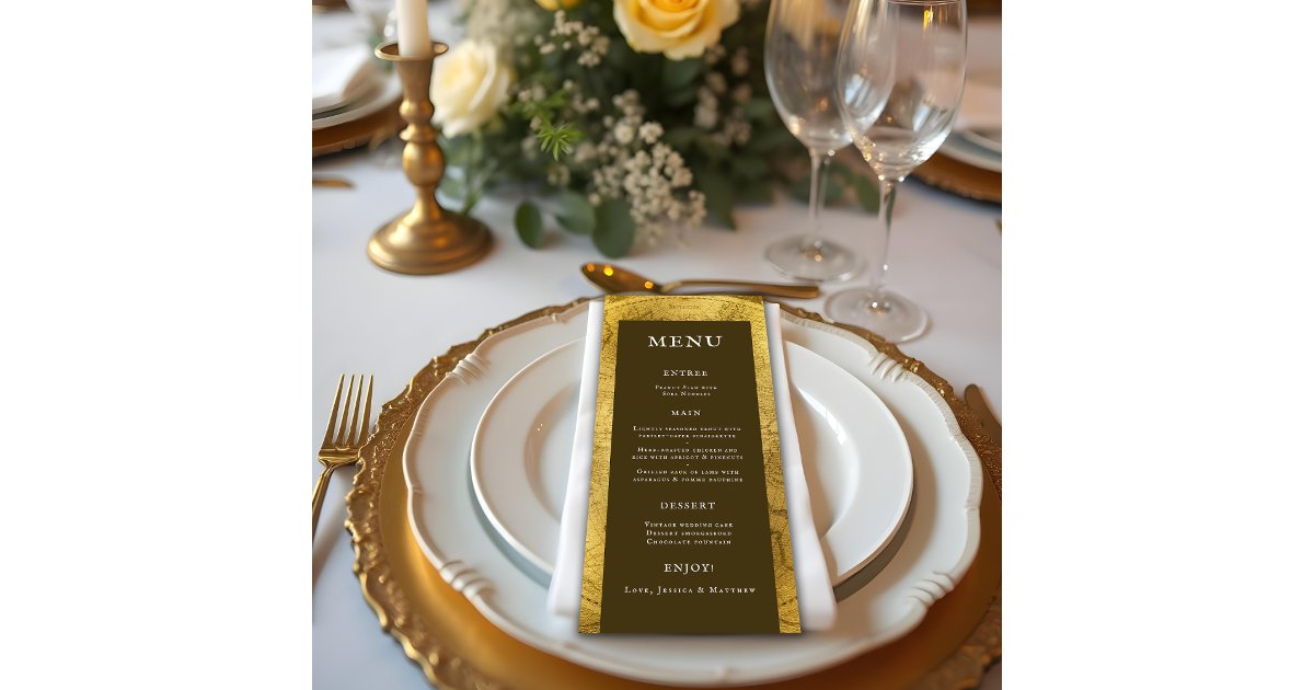 Rustic Golden Wedding Menu | Zazzle