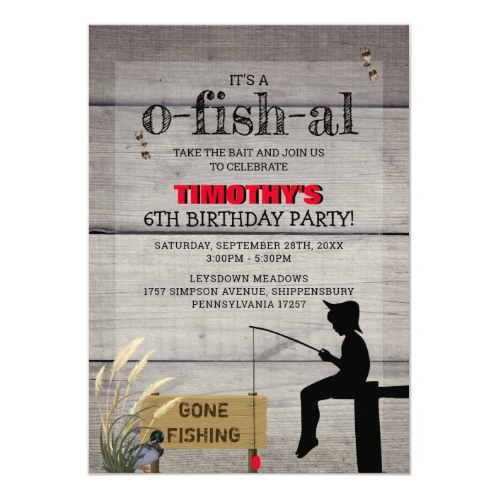 Rustic 'Gone Fishing' Kids Birthday Party Invitation | Zazzle.com