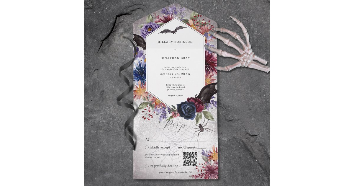 Rustic Gothic Colors Halloween Wedding QR Code All In One Invitation ...