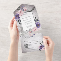 Rustic Gothic Pink & Purple Halloween QR Code All In One Invitation ...