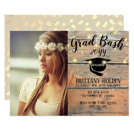 Rustic Grad Bash Party Photo Invitation | Zazzle.com
