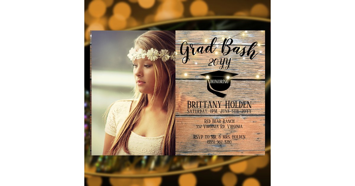 Rustic Grad Bash Party Photo Invitation | Zazzle