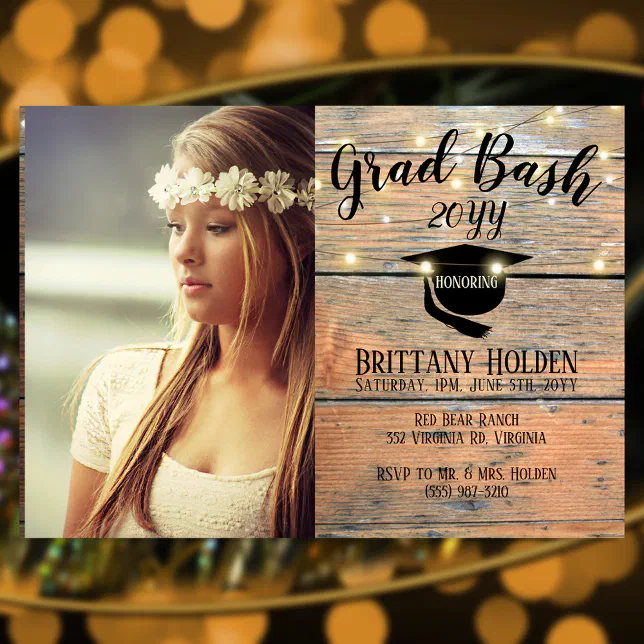 Rustic Grad Bash Party Photo Invitation | Zazzle