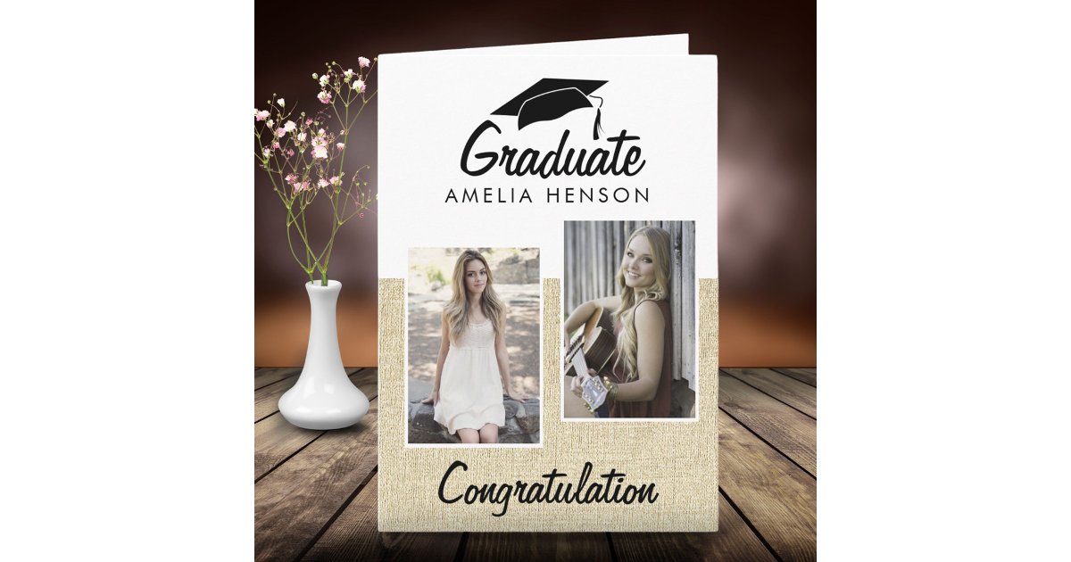 Rustic Graduate Congratulations 2 Photo Collage Card | Zazzle