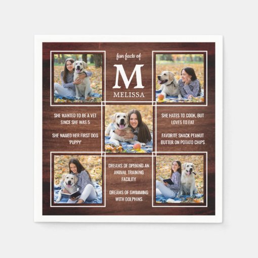 Rustic Graduate Fun Facts Unique Photo Collage Napkins | Zazzle