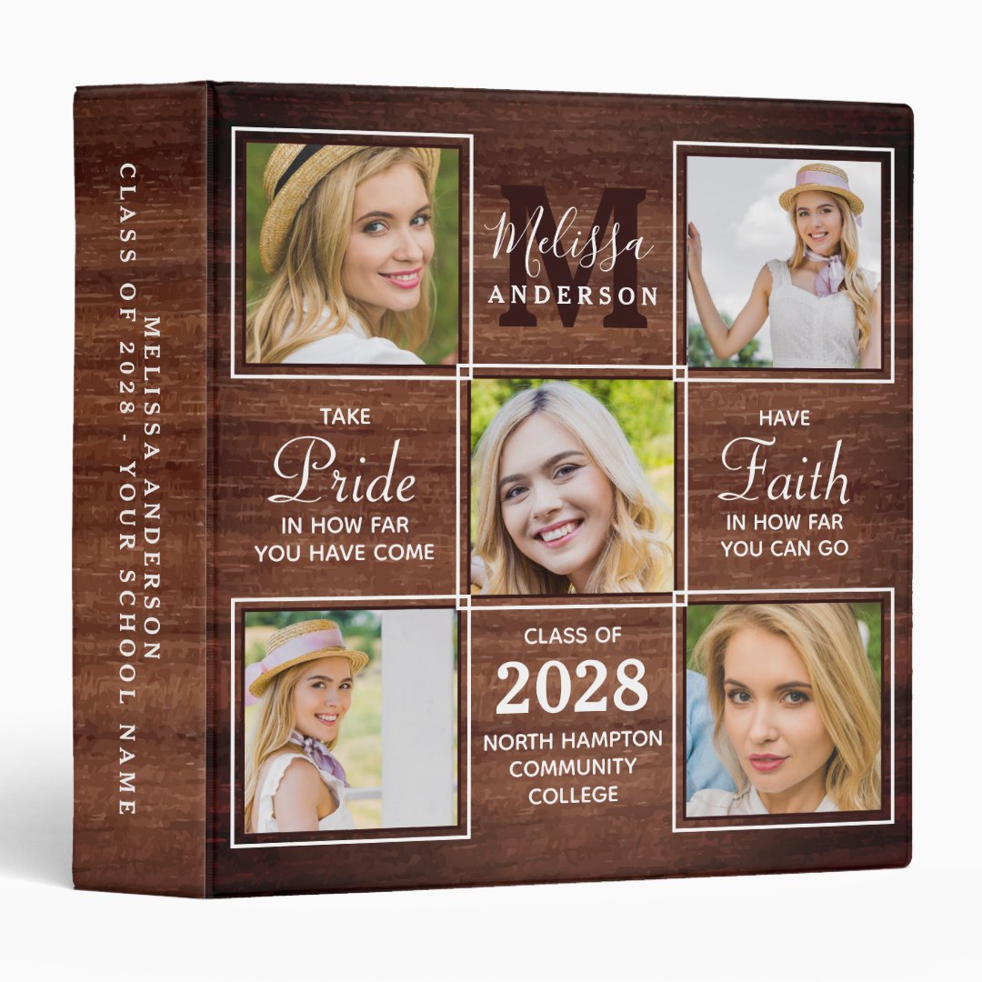 Rustic Graduate Monogram 5 Photo Collage Scrapbook 3 Ring Binder | Zazzle