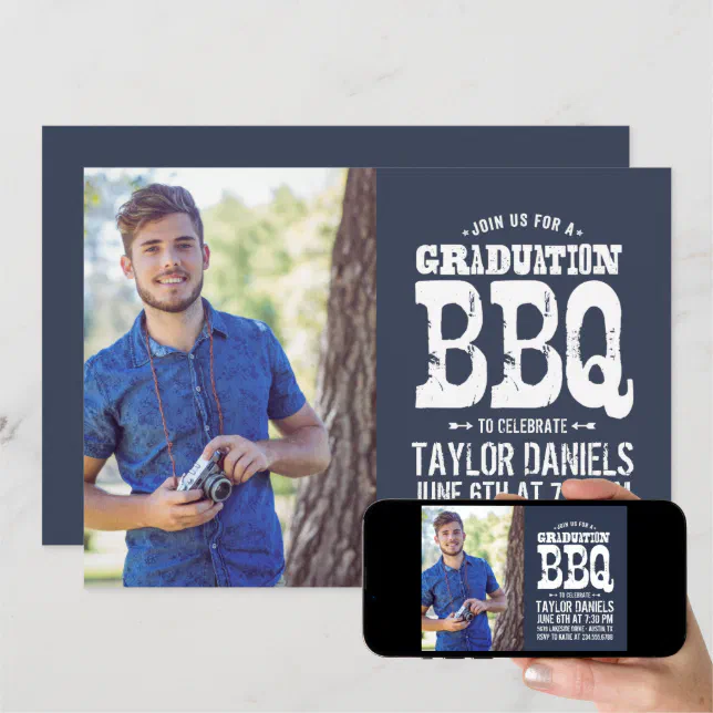 Rustic Graduation BBQ Invitation | Editable Colors | Zazzle