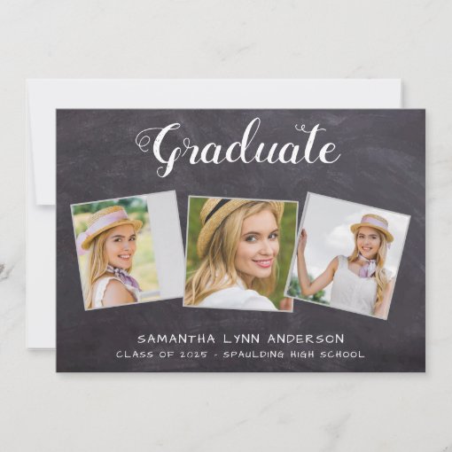 Rustic Graduation Custom 3 Photo Chalkboard Announcement | Zazzle