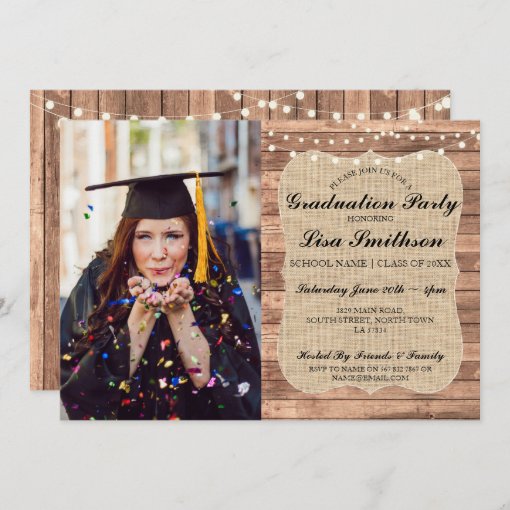 Rustic Graduation Party Burlap Wood Graduate Invitation | Zazzle
