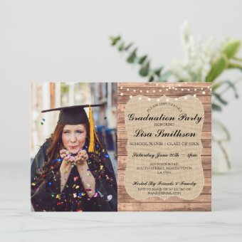 Rustic Graduation Party Burlap Wood Graduate Invitation | Zazzle