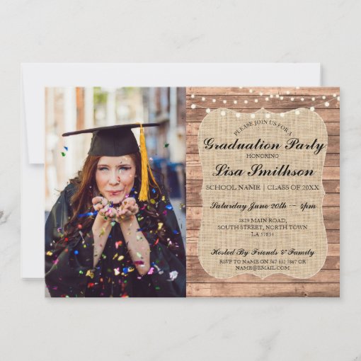 Rustic Graduation Party Burlap Wood Graduate Invitation | Zazzle