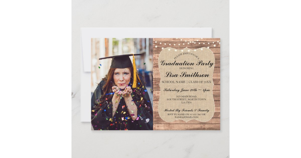 Rustic Graduation Party Burlap Wood Graduate Invitation | Zazzle