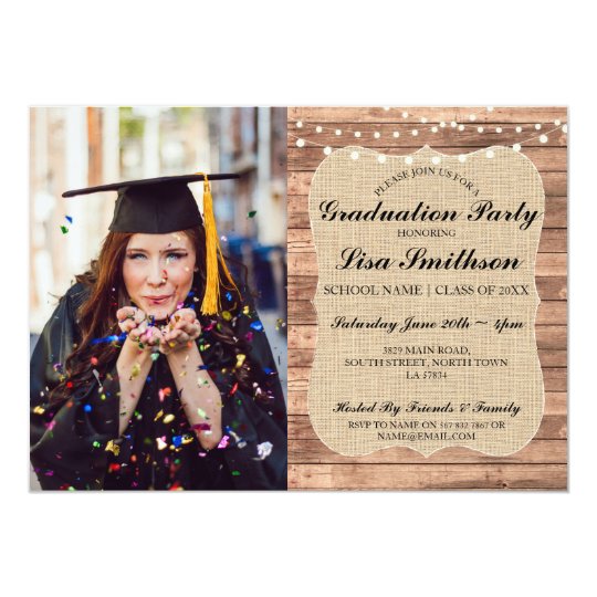 Rustic Graduation Party Burlap Wood Graduate Invitation | Zazzle.com