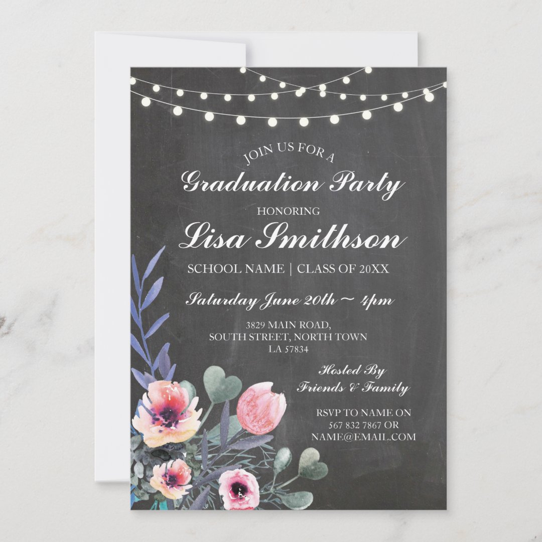 Rustic Graduation Party Pastels Pink Flower Invite | Zazzle