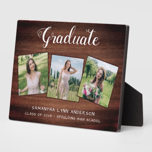 Rustic Graduation Personalized 3 Photo Graduate Plaque | Zazzle