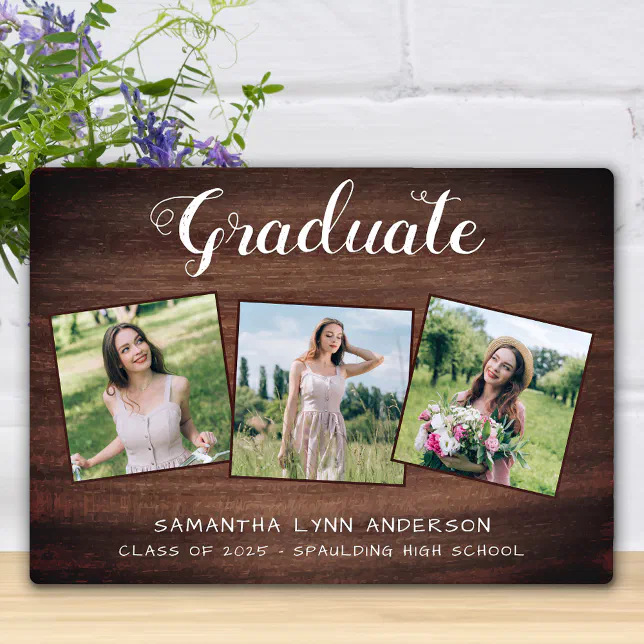 Rustic Graduation Personalized 3 Photo Graduate Plaque | Zazzle