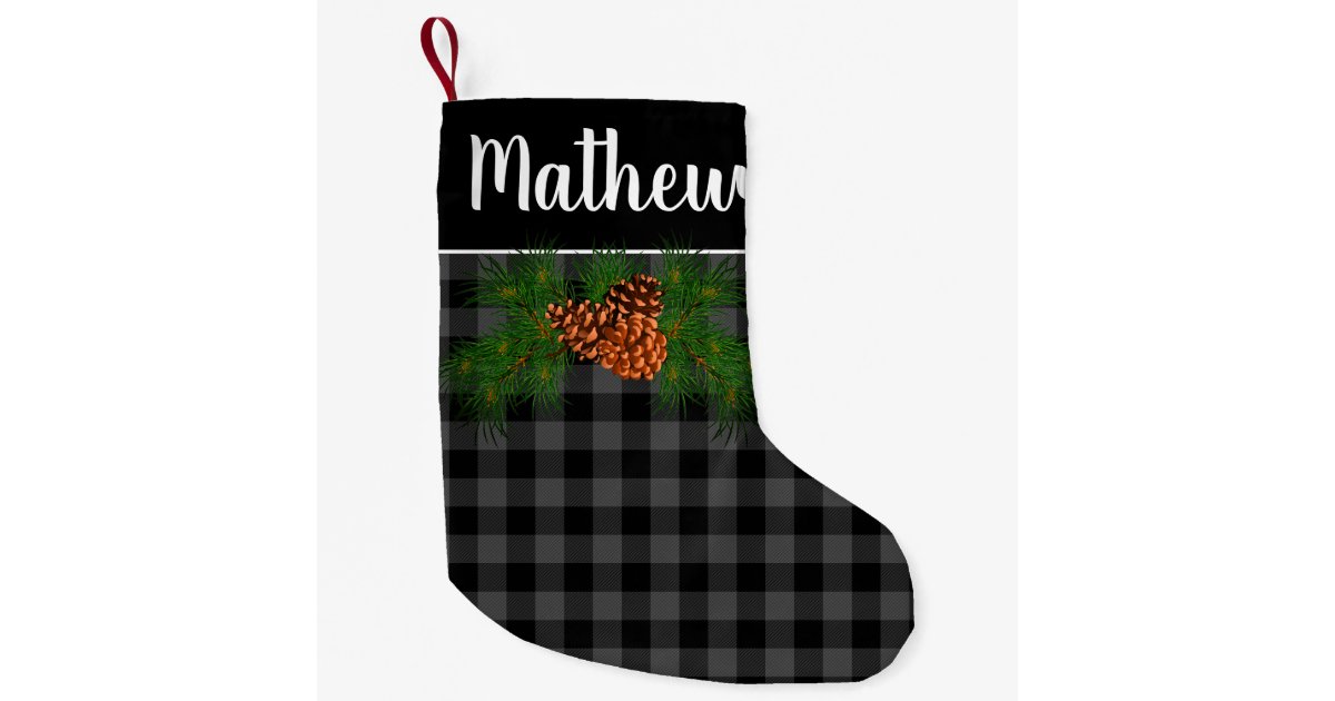 Rustic gray black buffalo plaid pine cone detail small christmas ...
