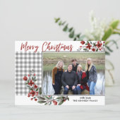 Rustic Gray Gingham Plaid Merry Christmas Photo Holiday Card | Zazzle