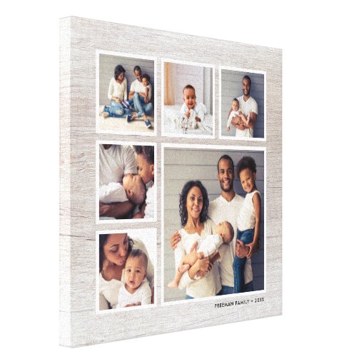 Rustic Gray Weathered Wood 6 Square Photo Collage Canvas Print | Zazzle