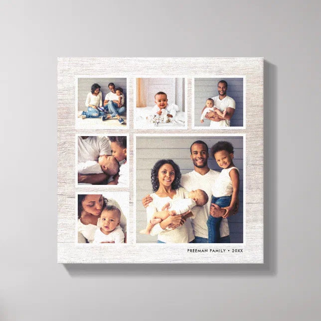 Rustic Gray Weathered Wood 6 Square Photo Collage Canvas Print | Zazzle