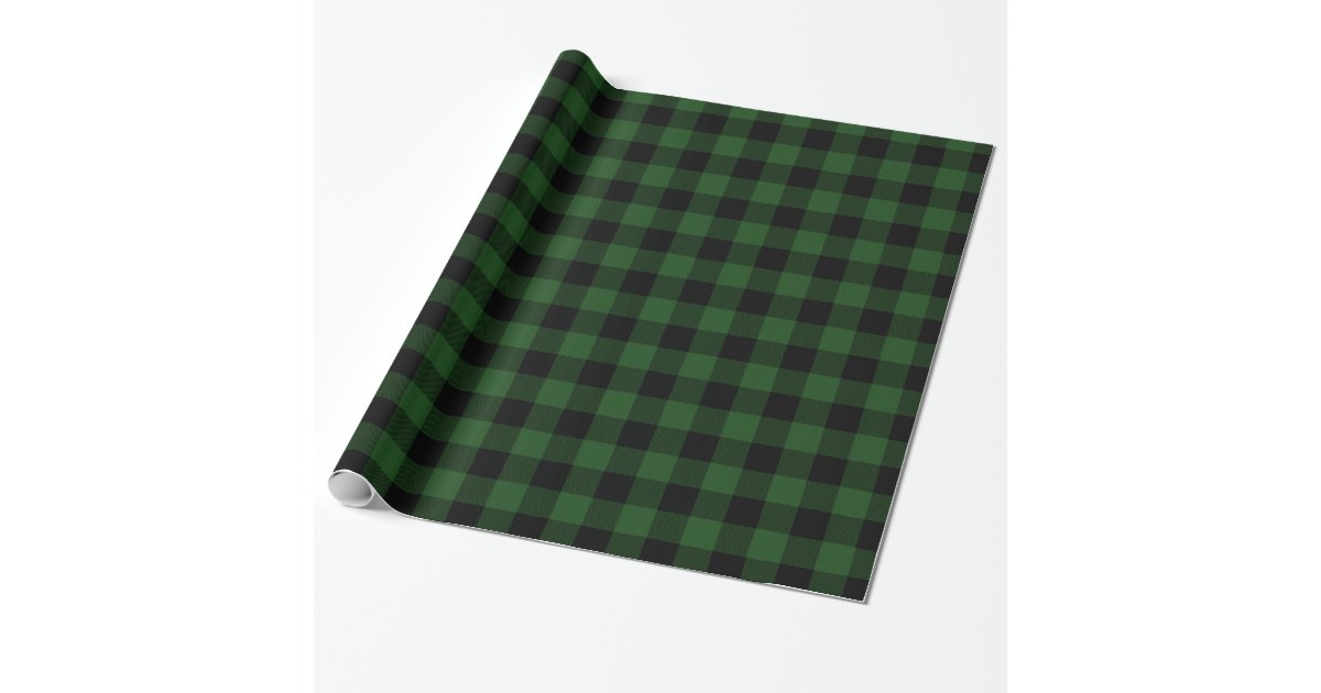 Rustic Green and Black Buffalo Check Wrapping Paper | Zazzle