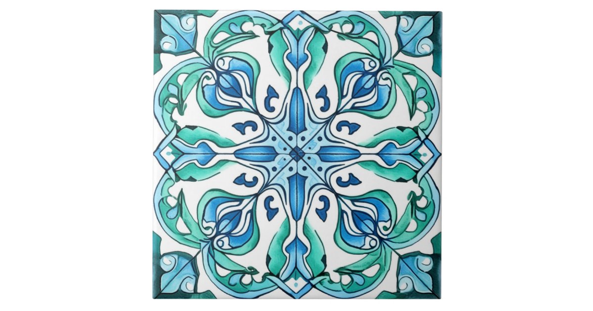Rustic Green Azulejo Ceramic Tile | Zazzle