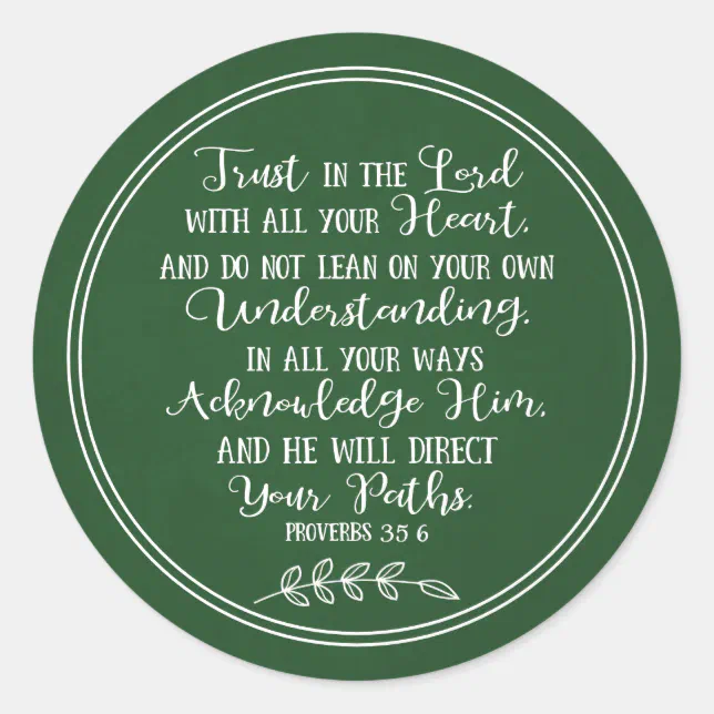 Rustic Green Bible Verse Christian Typography Classic Round Sticker ...