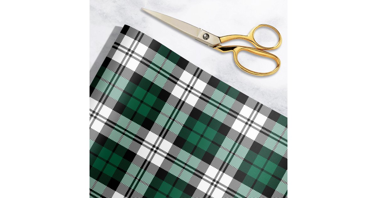 Rustic Green Black and White Tartan Plaid Holiday Wrapping Paper | Zazzle