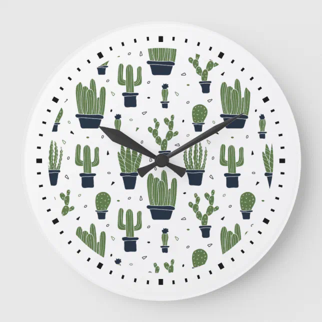 Rustic Green Cactus Desert Pattern Large Clock | Zazzle
