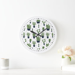 Rustic Green Cactus Desert Pattern Large Clock | Zazzle