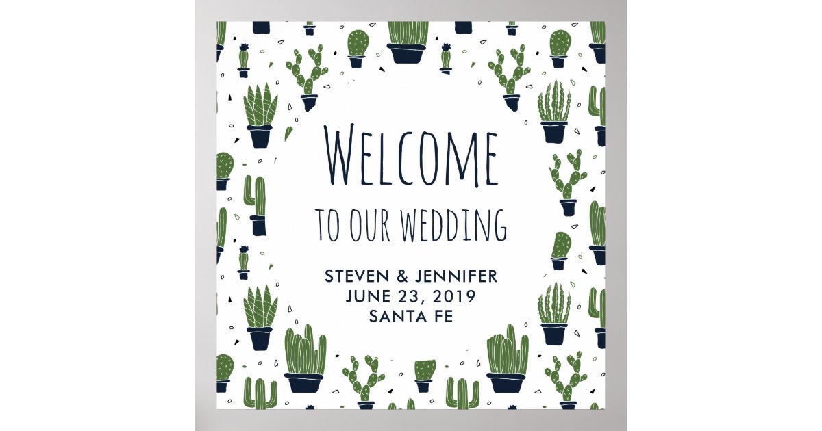 Rustic Green Cactus Desert Pattern Wedding Welcome Poster | Zazzle