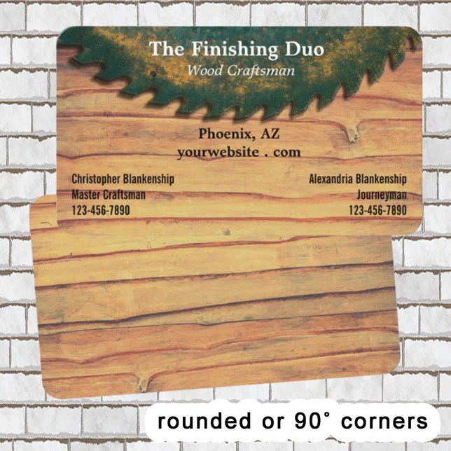 Rustic Green Circular Saw Woodworking Dual Names Business Card | Zazzle