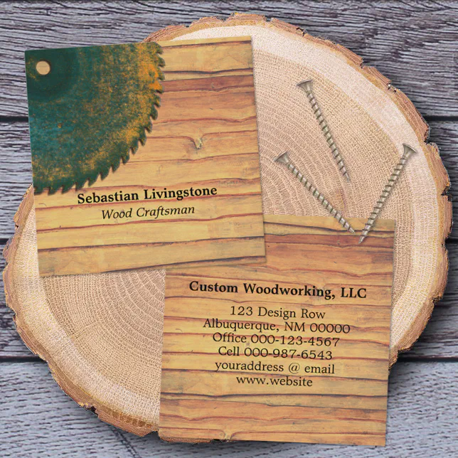 Rustic Green Circular Saw Woodworking Profession Square Business Card ...