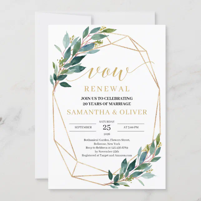 Rustic Green Eucalyptus Gold Frame Vow Renewal Invitation Zazzle