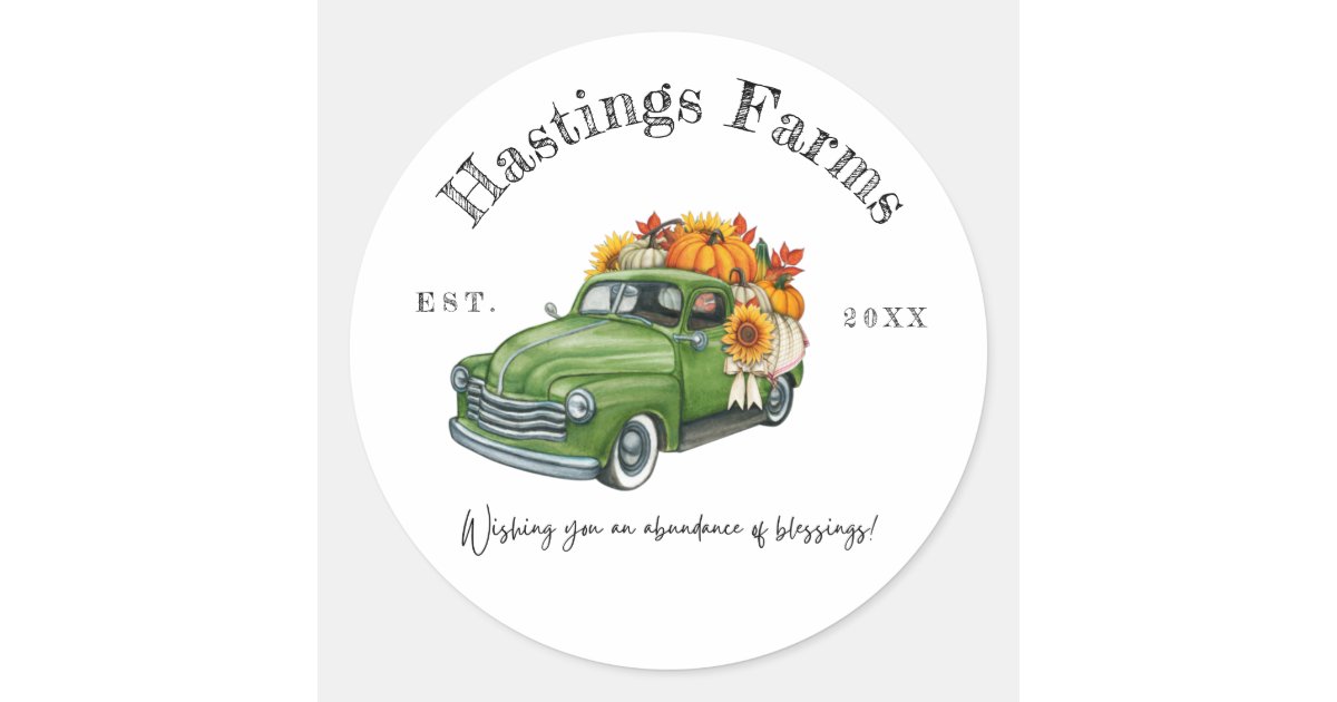 Rustic Green Farm Truck Thanksgiving Harvest Class Classic Round ...