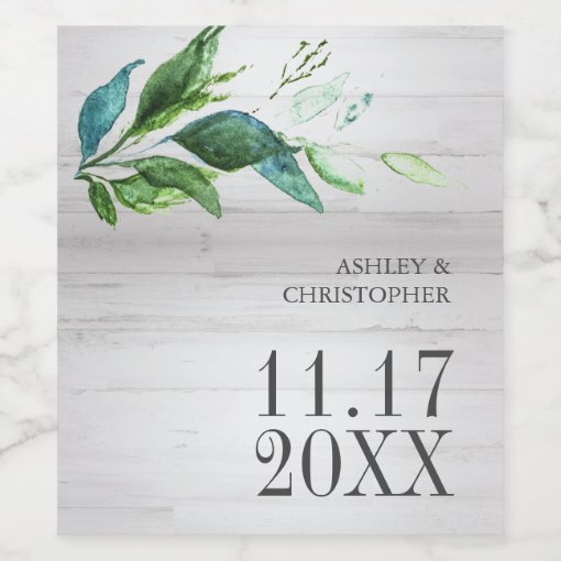 Rustic Green Leaf Wedding Wine Label Personalized | Zazzle