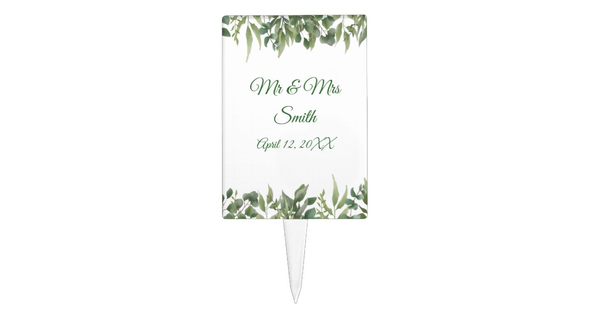 Rustic Green Leaves Greenery Foliage Wedding Cake Topper | Zazzle