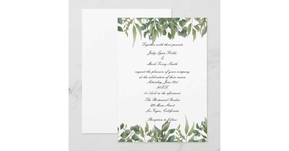 Rustic Green Leaves Greenery Foliage Wedding Invitation | Zazzle