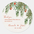 Rustic Green Leaves Red Berries Christmas Wedding Classic Round Sticker ...