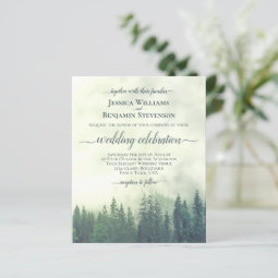 Rustic Green Pine Trees BUDGET Wedding Invitation | Zazzle