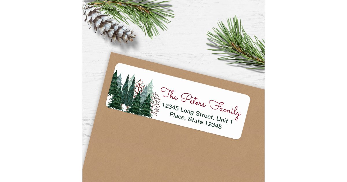 Rustic Green Pine Trees | Holiday Christmas Label | Zazzle