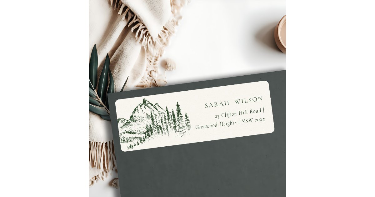 Rustic Green Pine Woods Mountain Sketch Address Label | Zazzle