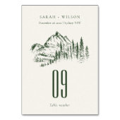 Rustic Green Pine Woods Mountain Sketch Wedding Table Number | Zazzle