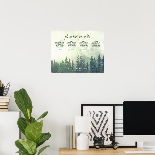 Rustic Green Pines 4 Table Wedding Seating Chart | Zazzle